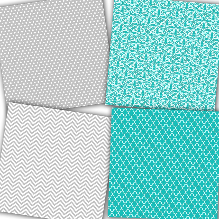 Turquoise and Gray Digital Paper: Turquoise and Gray | Etsy