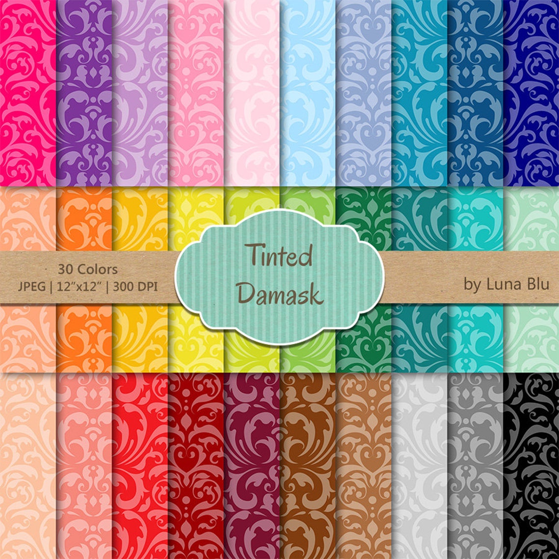 Damask Digital Paper pack: Tinted Damask digital | Etsy