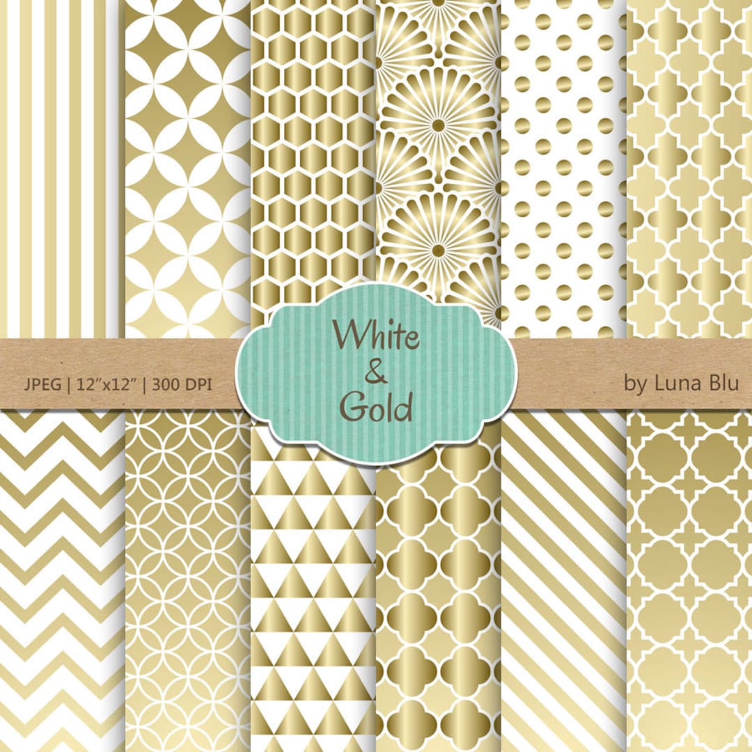 White and Gold Geometric Digital Paper: Scrapbook Patterns (digital ...