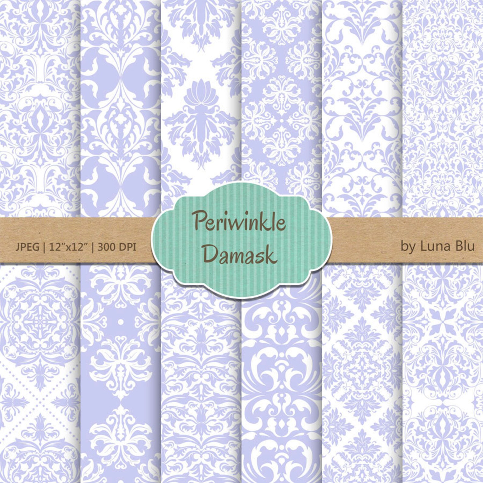 Periwinkle Digital Paper: periwinkle Damask - Etsy