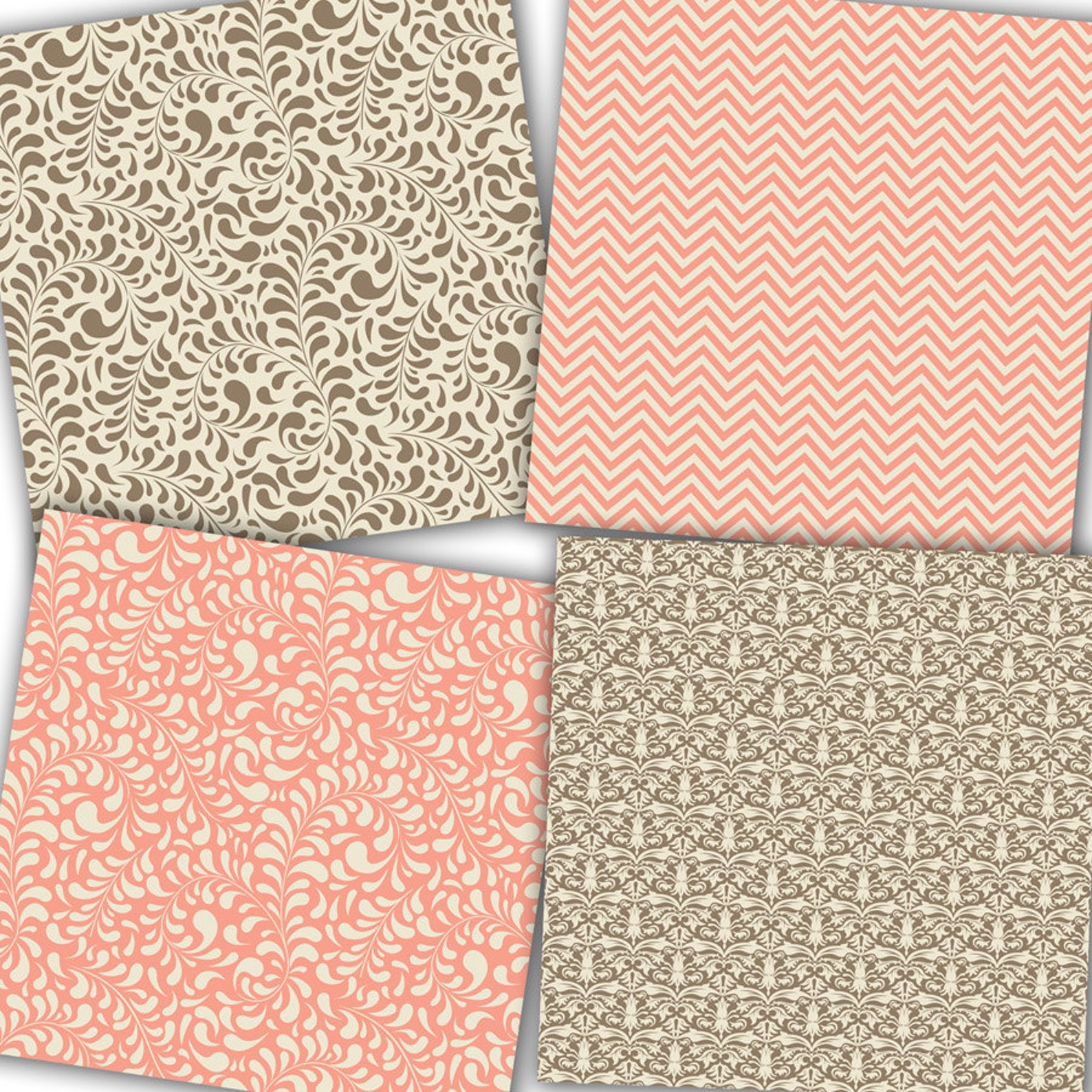 Coral and Brown Digital Paper: Coral and Brown Patterns | Etsy