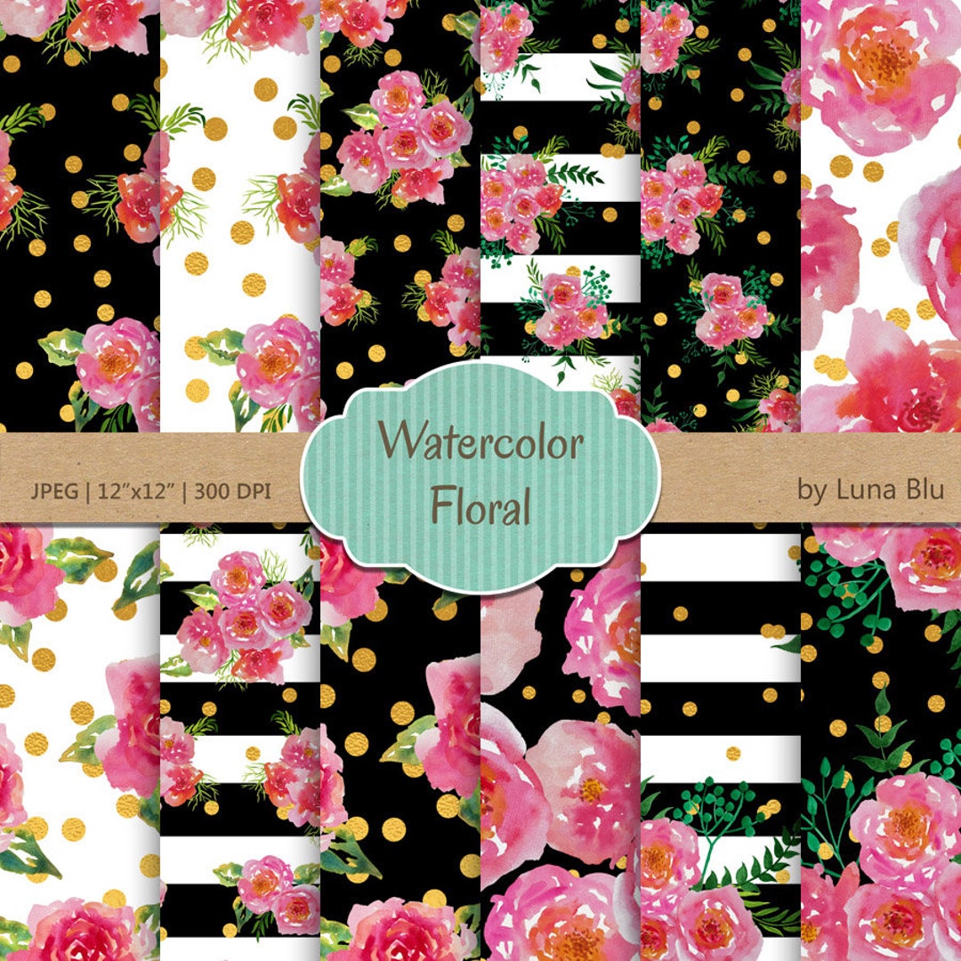 Watercolor Floral Digital Paper: "watercolor Florals" Watercolor ...