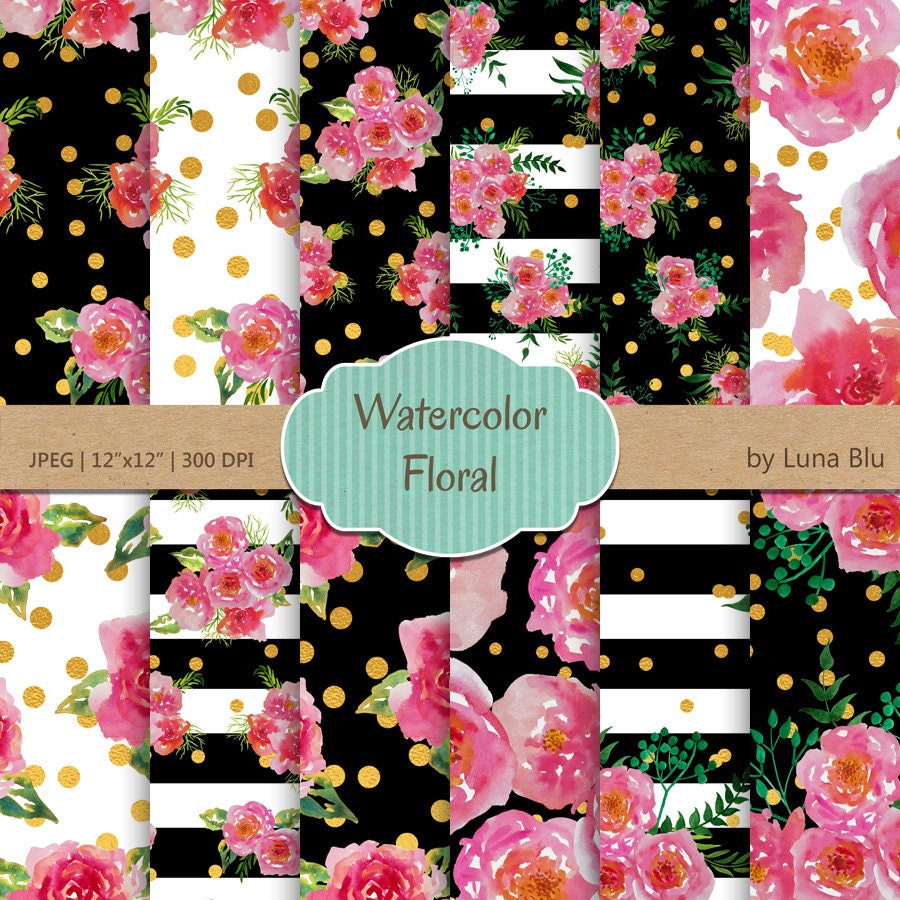 Watercolor Floral Digital Paper: watercolor - Etsy