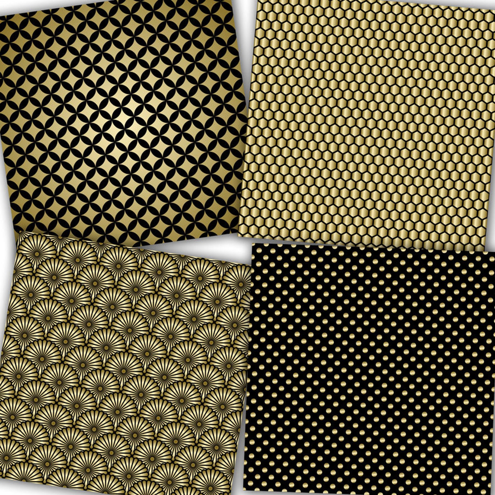 Black and Gold Digital Paper: black and Gold Scrapbook Paper, Geometric ...