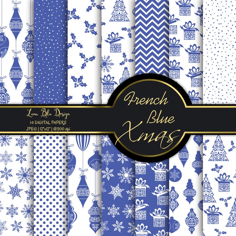 Christmas Digital Paper French Blue Christmas Papers Blue - Etsy
