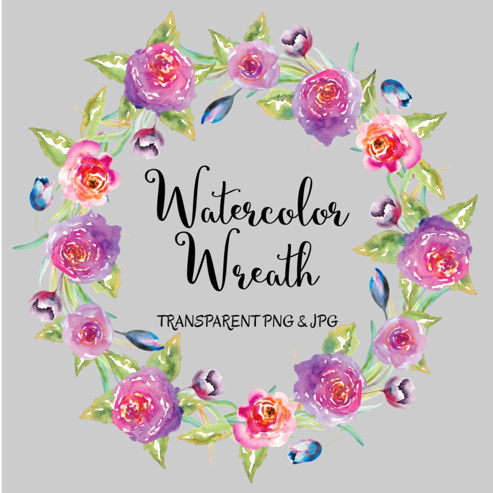 Watercolor Wreath Clipart: watercolor Floral | Etsy