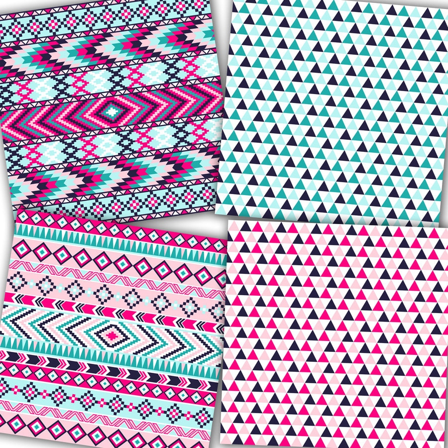 Tribal Digital Paper: " Tribal Patterns" Include Triangles, Chevron ...