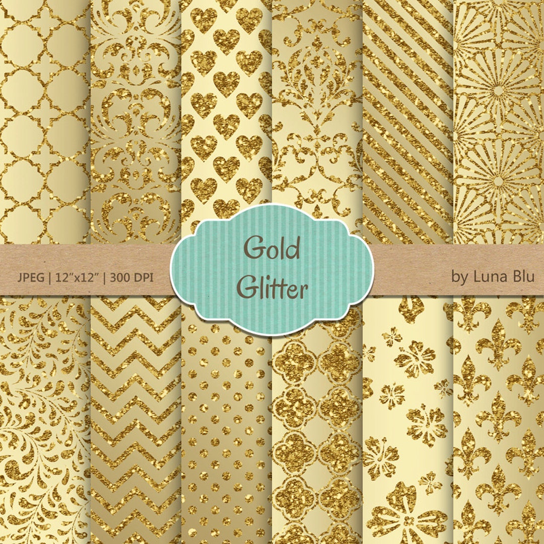 Gold Glitter Digital Paper: "gold Glitter Patterns" Glitter Digital ...