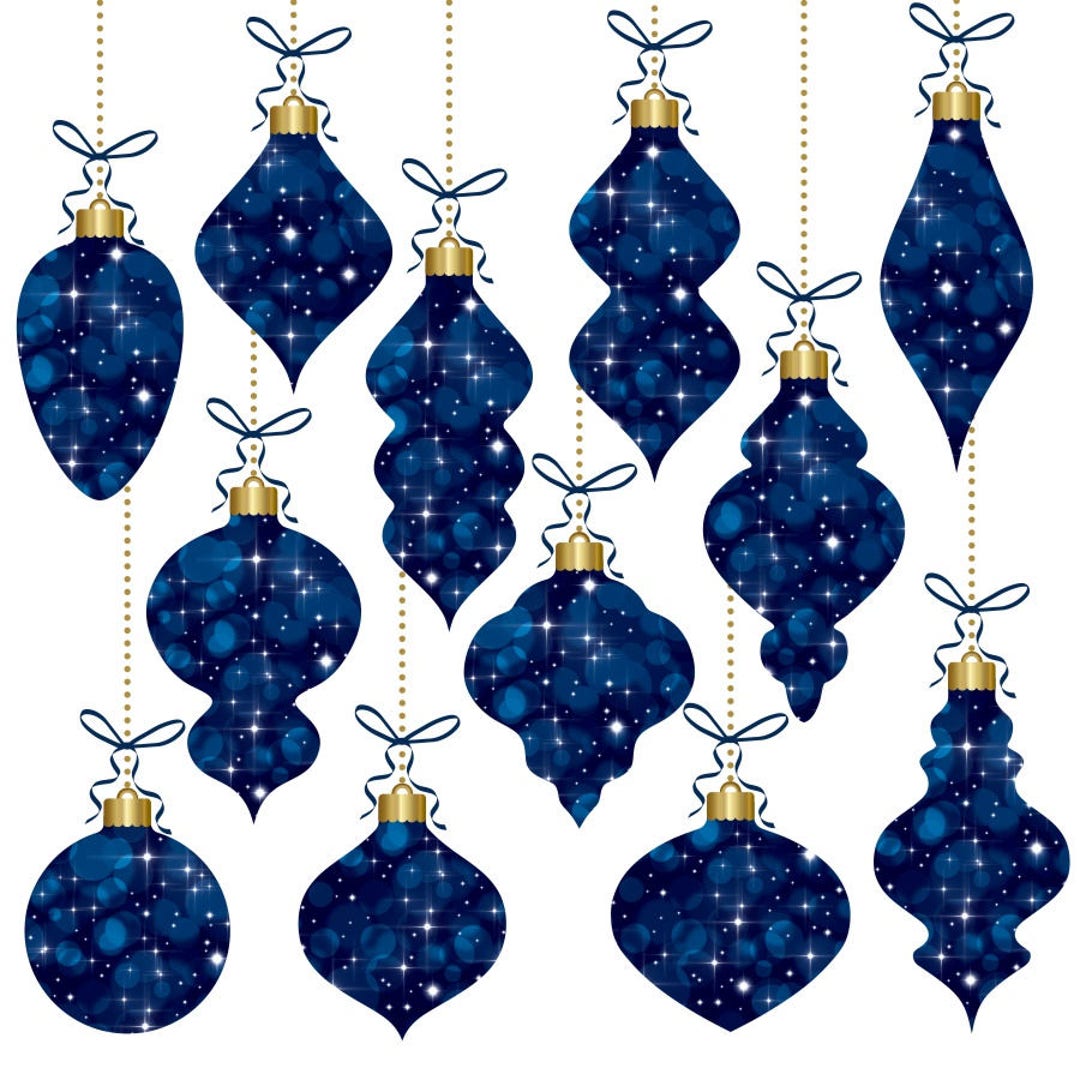 Blue Sparkly Christmas Ornaments Clipart (PNG Files) - Etsy