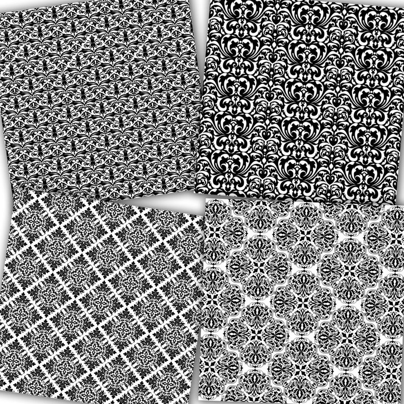 Black and White Damask Digital Paper: black and White - Etsy