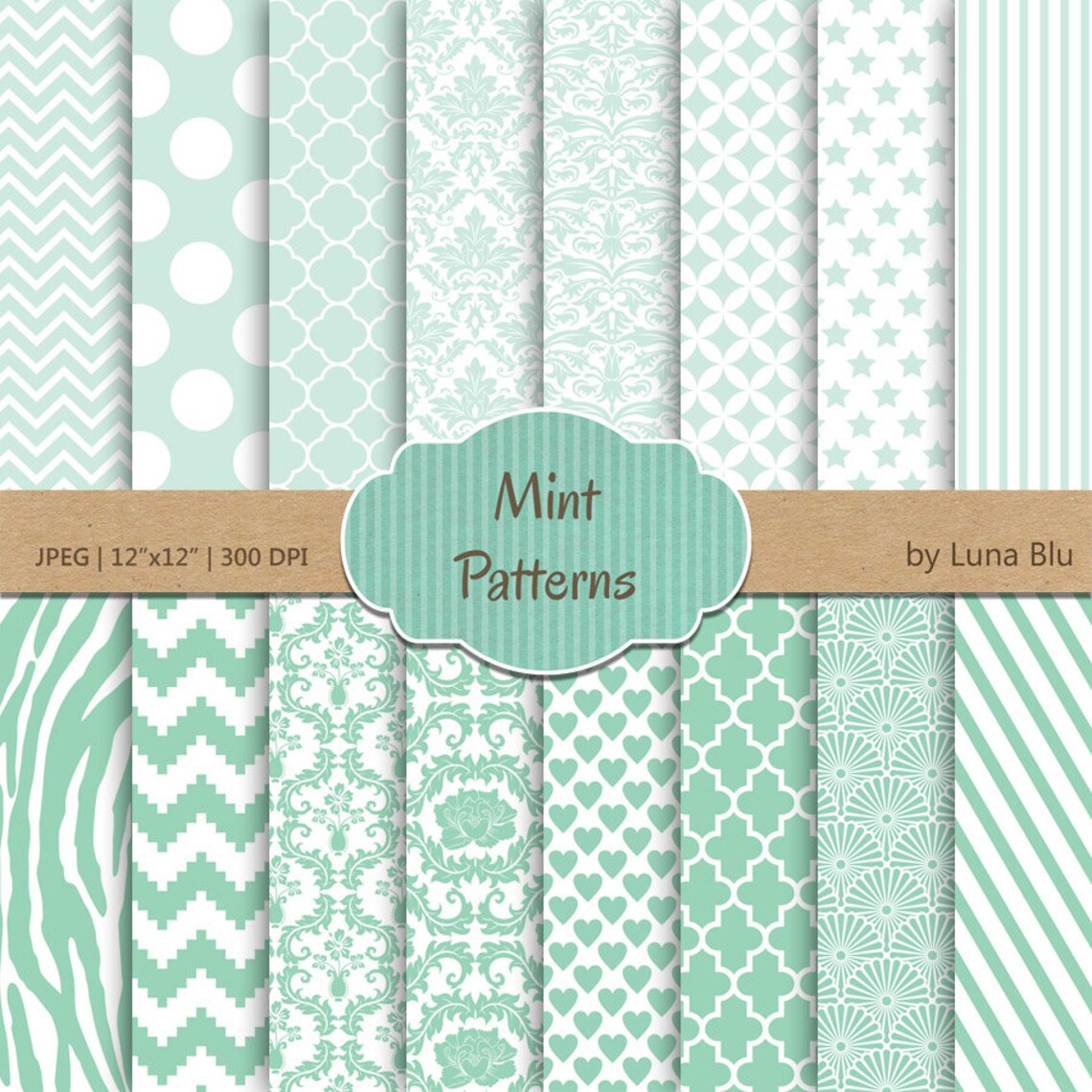 Mint Digital Paper: mint Patterns Mint Green | Etsy