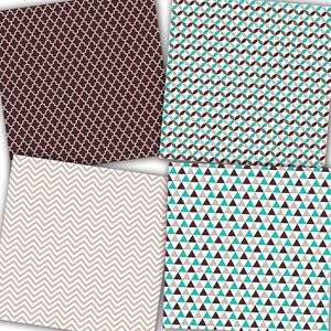 Geometric Digital Paper: "geometric Patterns" Pink Turquoise and Brown ...