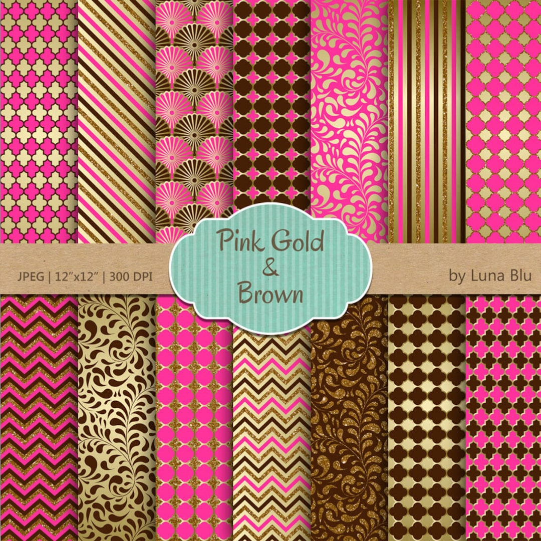 Pink Brown Gold Digital Paper: Scrapbook Patterns (digital Download) - Etsy