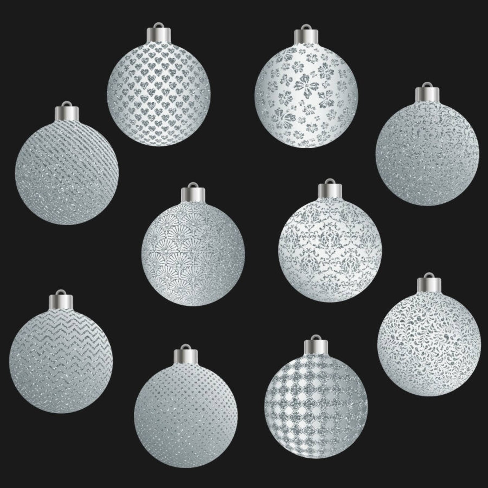 Silver Christmas Clipart Silver Christmas Ornaments Silver - Etsy
