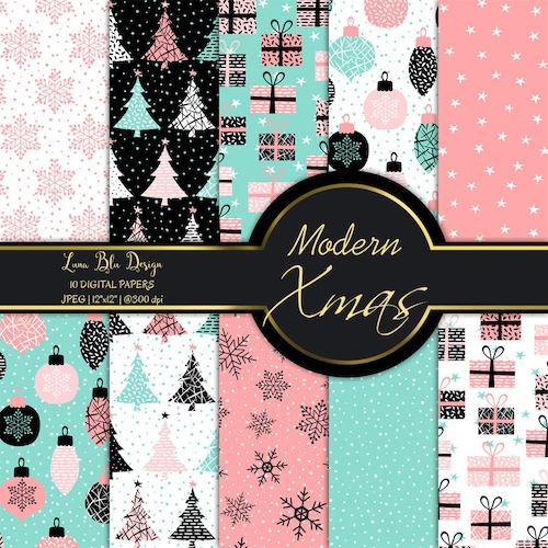 Modern Xmas Digital Paper Christmas Seamless Patterns Trendy - Etsy