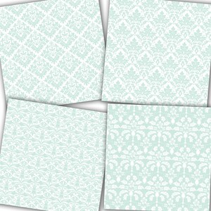 Damask Digital Paper: "mint Damasks" Mint Green Scrapbook Paper, Damask ...