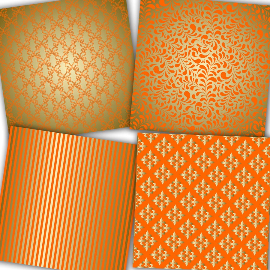 Tangerine and Gold Digital Paper: tangerine and Gold - Etsy