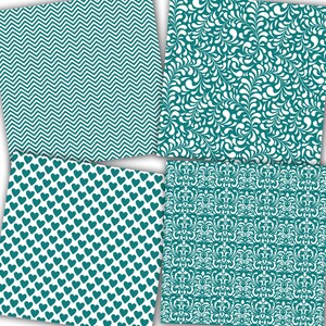Teal Digital Paper: "teal Patterns" Blue Gray, Blue Green, Indigo ...