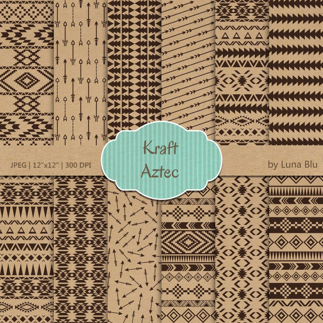Kraft Aztec Digital Paper: Tribal Scrapbook Patterns (digital Download ...