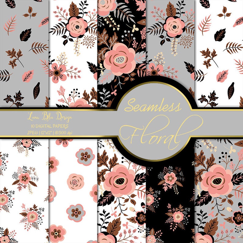 Seamless Floral Digital Paper Pack: Scrapbook Backgrounds (digital ...