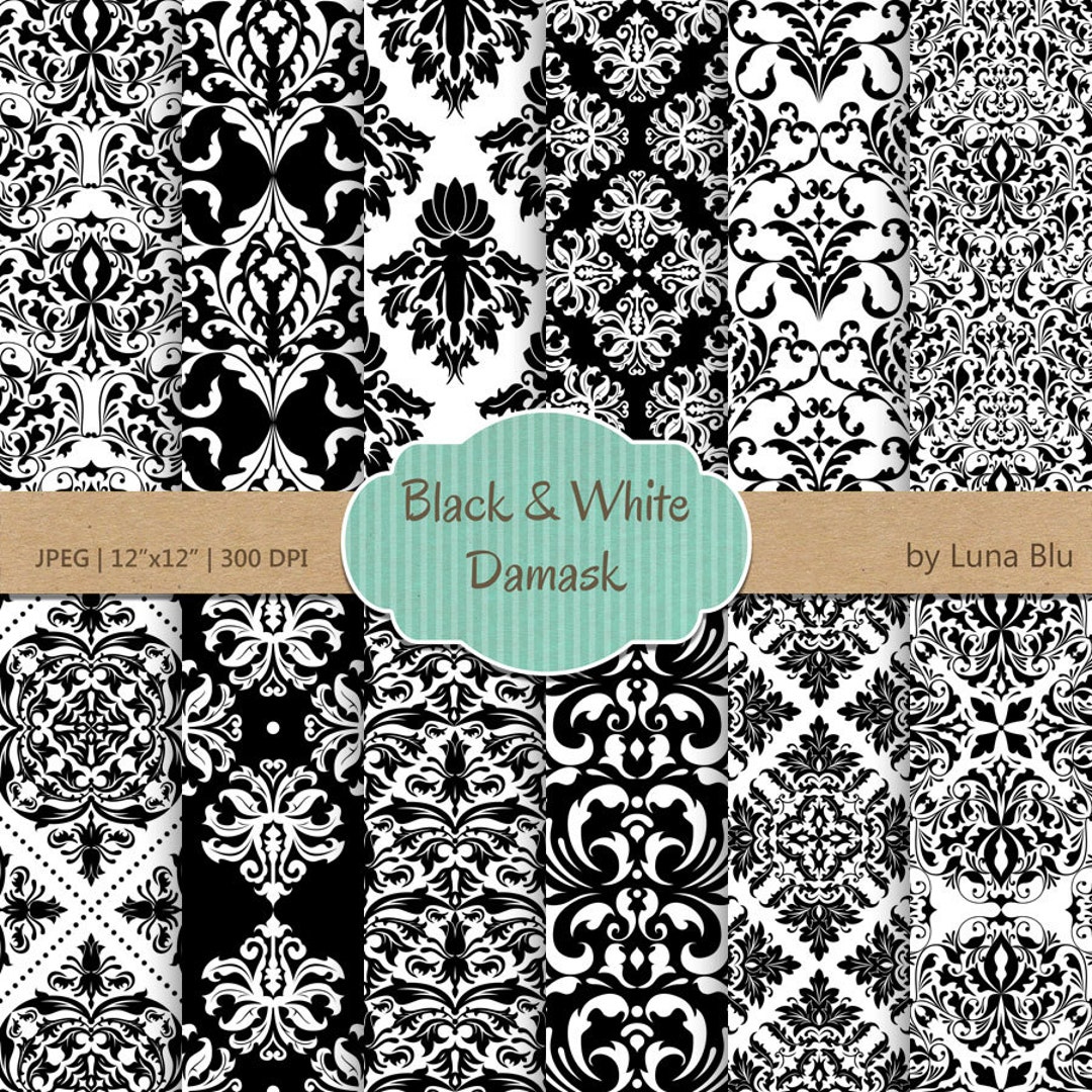 Black and White Damask Digital Paper: "black and White Damasks" Damask ...