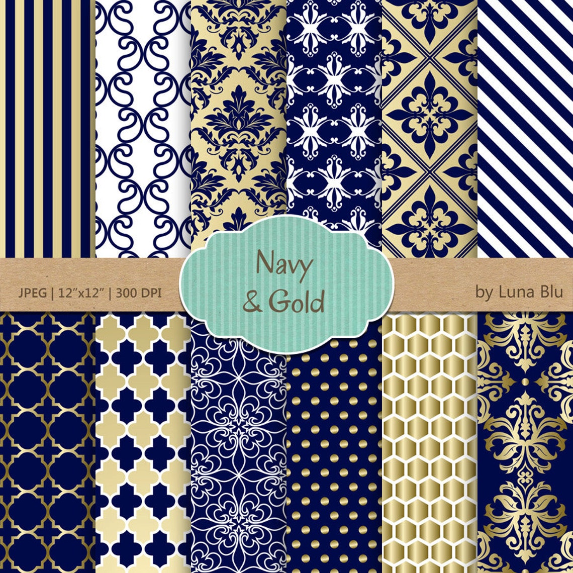 White Navy and Gold Digital Paper: navy and Gold - Etsy