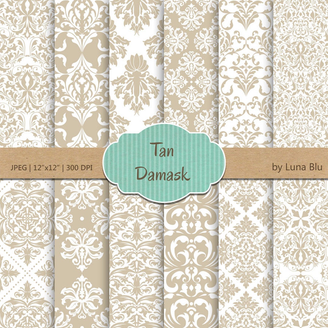 Tan Damask Digital Paper: "tan Damask Patterns" Tan Digital Paper ...