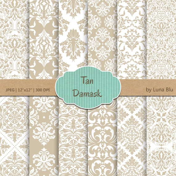 Tan Damask Digital Paper: tan Damask Patterns Tan - Etsy