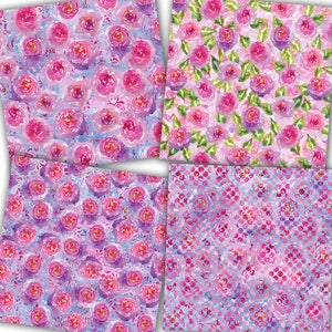 Floral Digital Paper: "watercolor Floral" Pink and Purple Floral ...