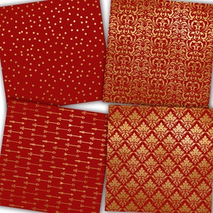 Red and Gold Digital Paper: "red and Gold Foil Patterns" Red Digital ...