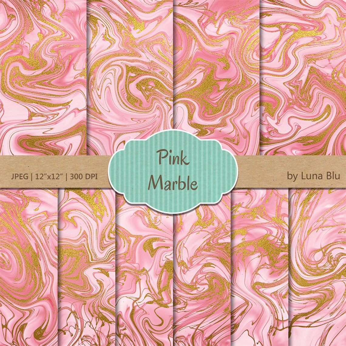 Marble Digital Paper: Pink Marble Pink and Gold - Etsy