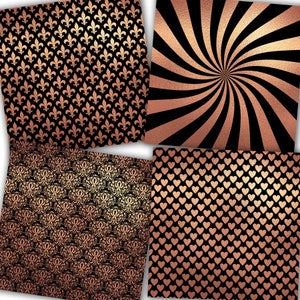 Black and Rose Gold Digital Paper: "black and Rose Gold Foil Patterns ...