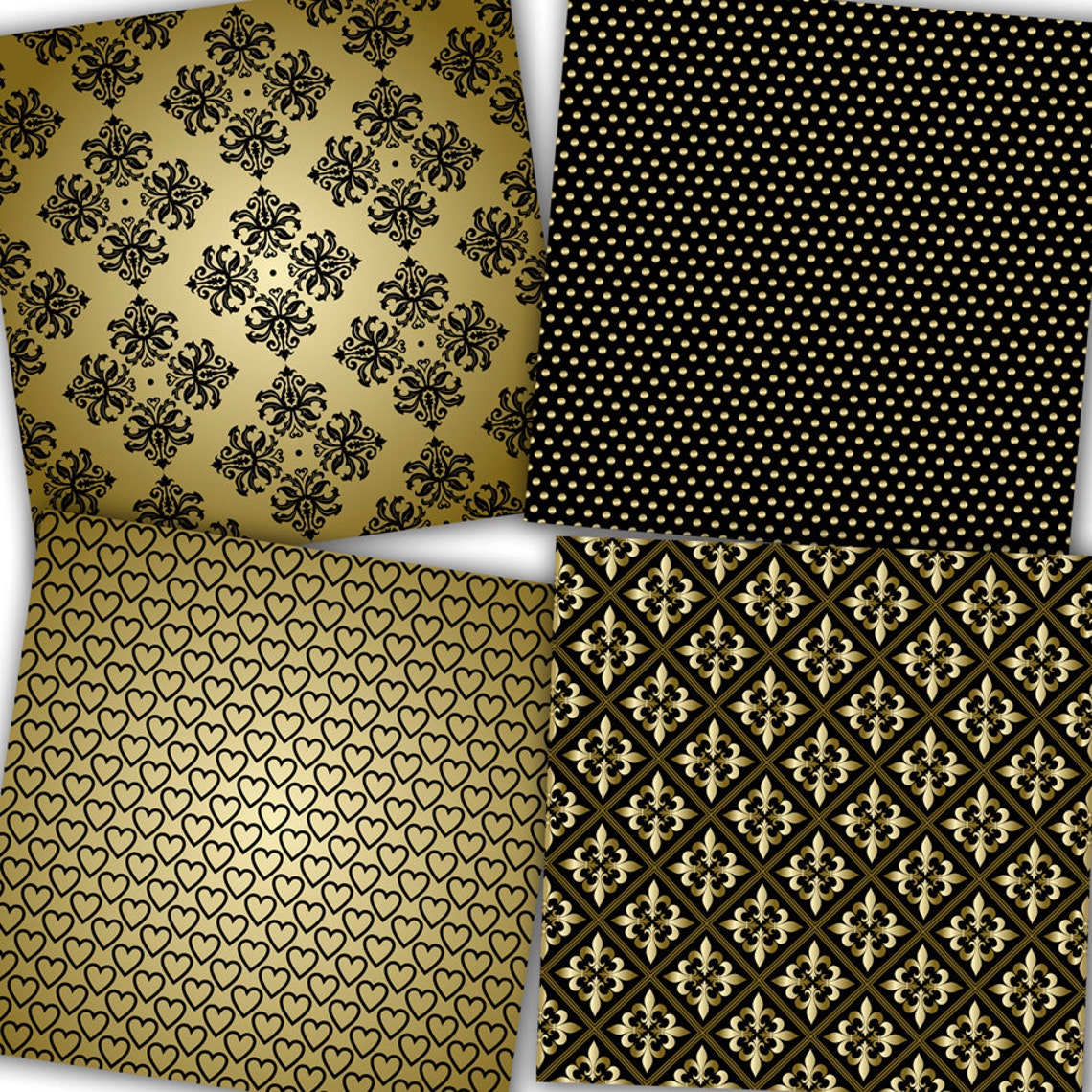 Black and Gold Digital Paper: black and Gold Patterns | Etsy