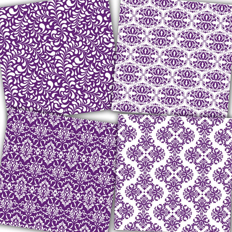 Purple Damask Digital Paper: purple Damask | Etsy