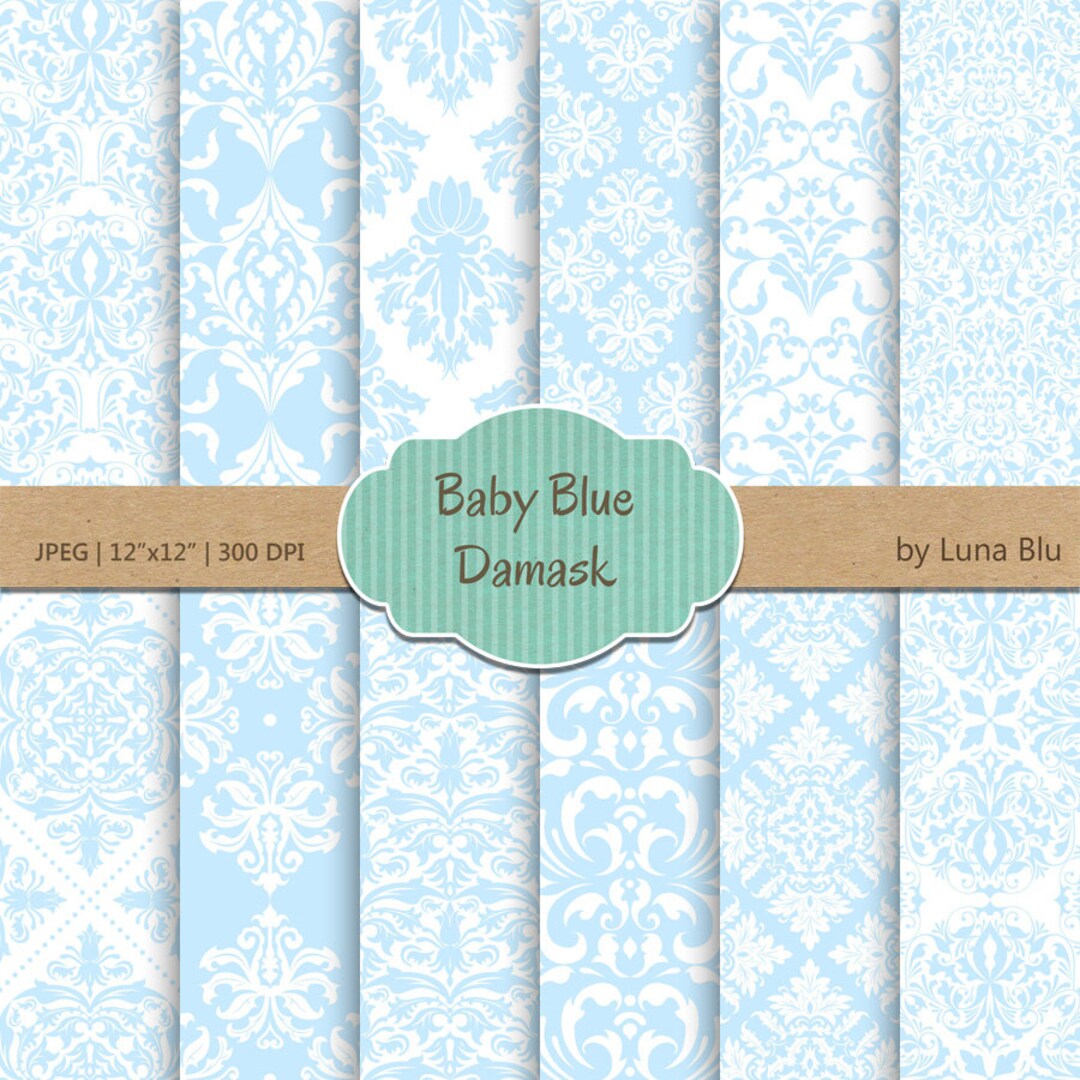 Baby Blue Digital Paper: "baby Blue Damask " Soft Blue, Pale Blue ...