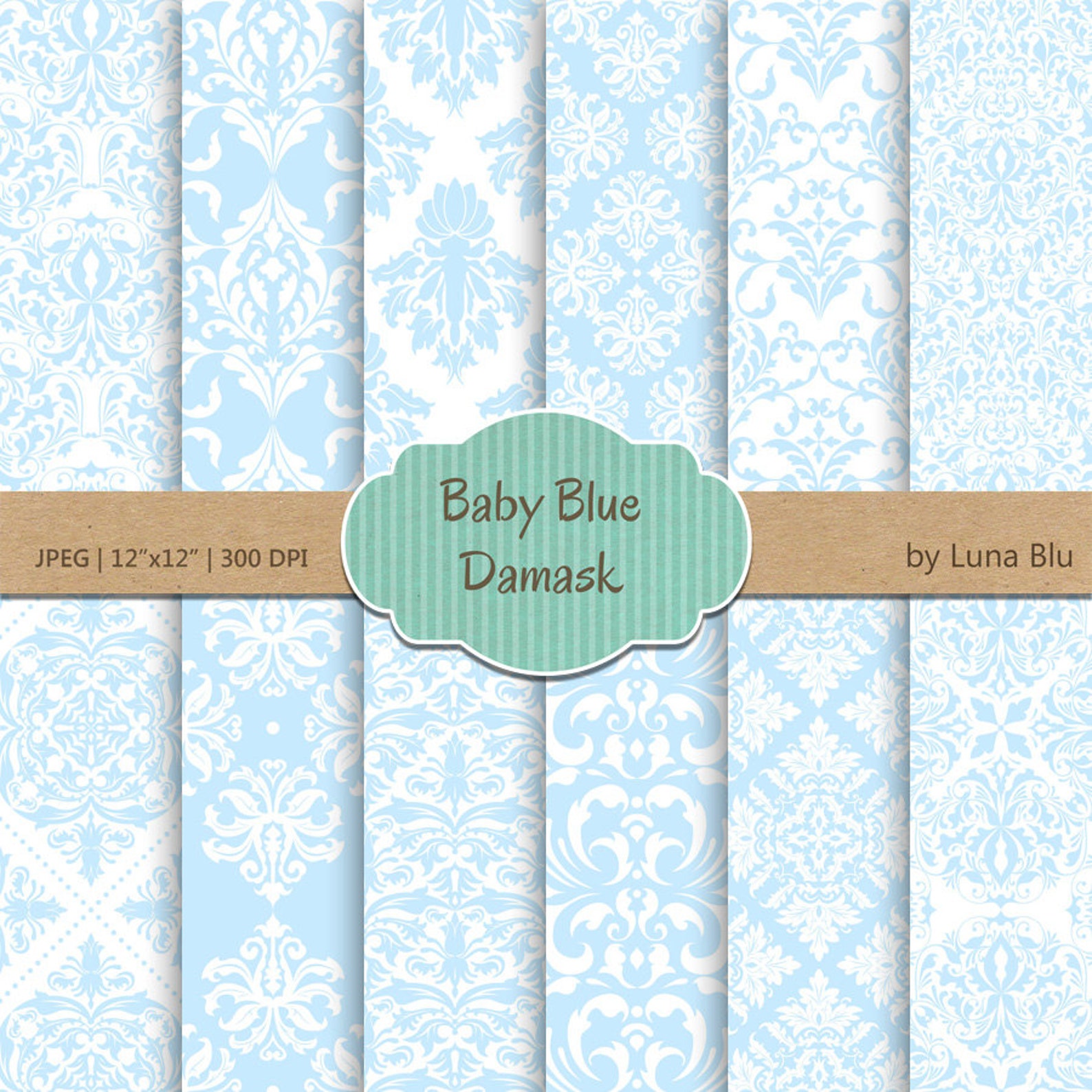 Baby Blue Digital Paper: baby Blue Damask Soft - Etsy