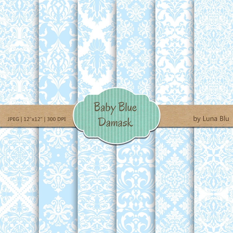 Baby Blue Digital Paper: Baby Blue Damask soft | Etsy