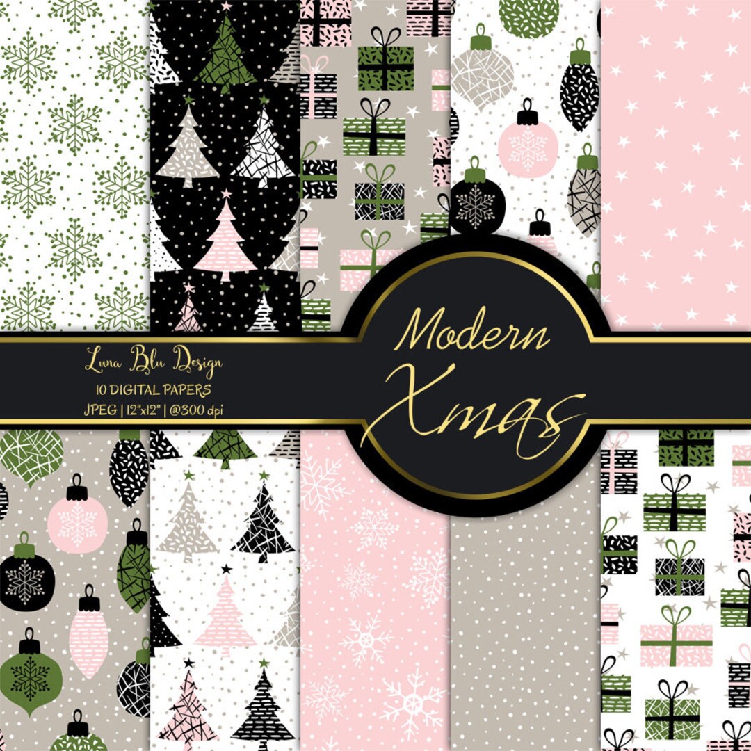 Modern Xmas Digital Paper, Christmas Seamless Patterns, Trendy ...