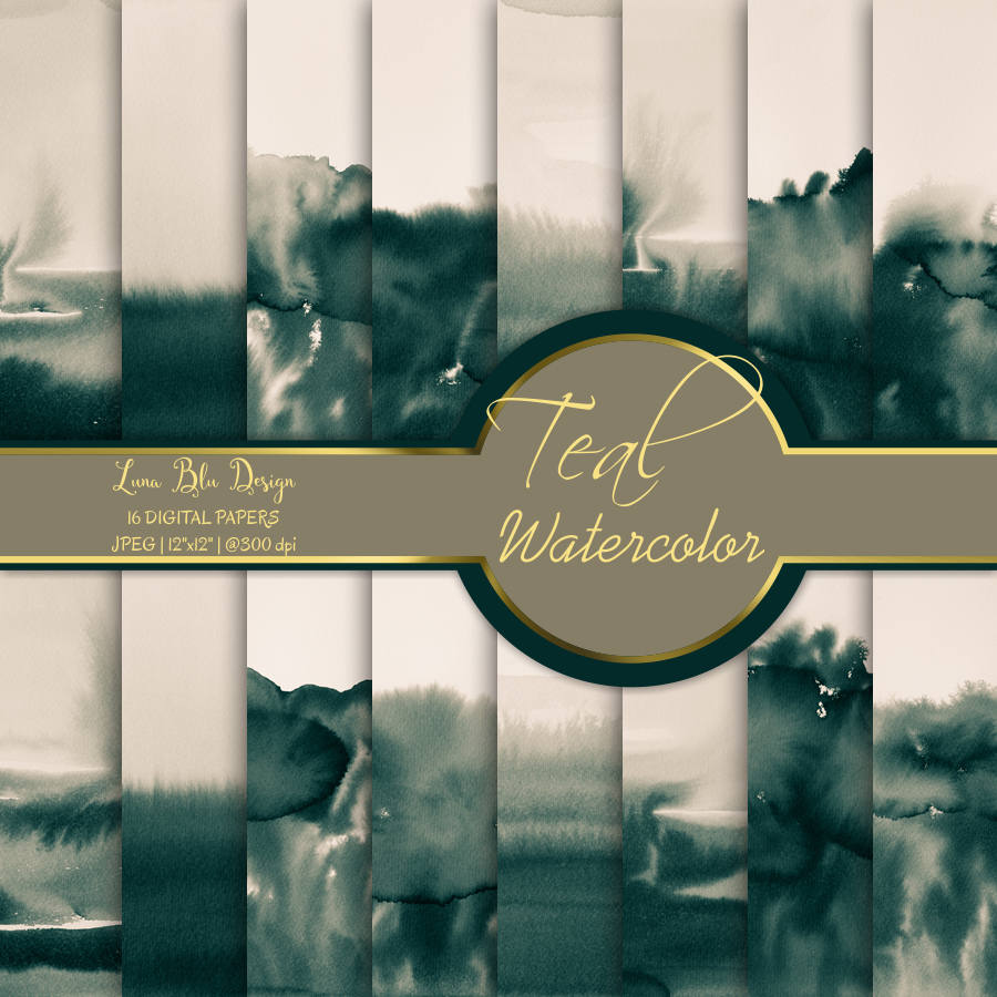 Teal Digital Paper Teal Watercolor Digital Paper hand | Etsy