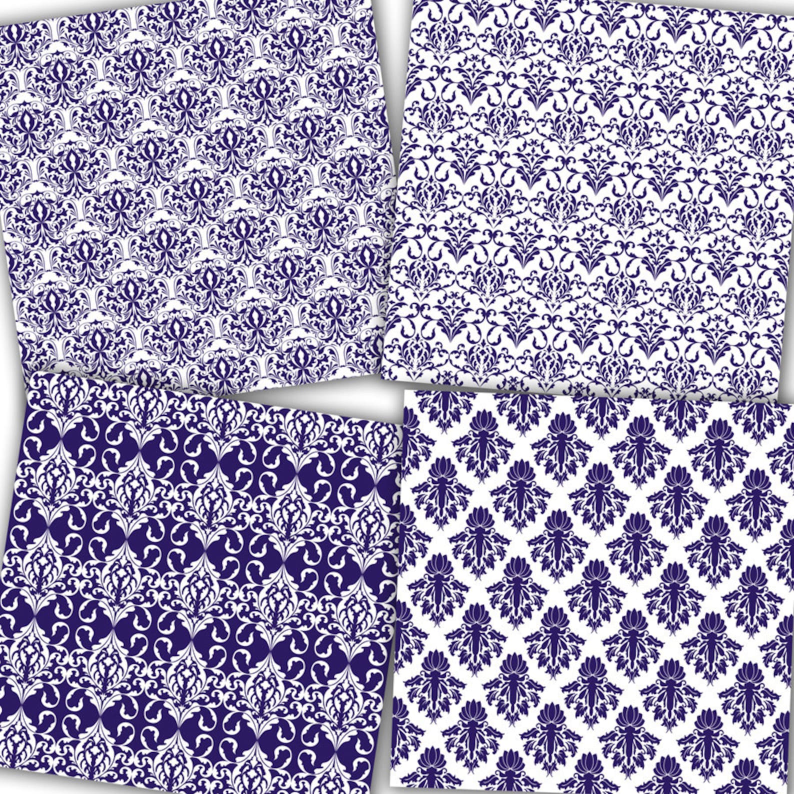Navy Digital Paper: navy Damask Scrapbook Paper - Etsy