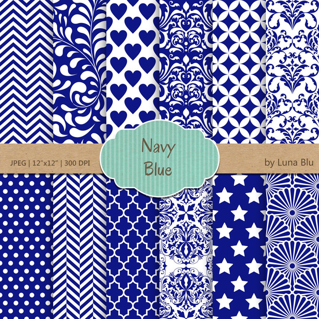 Navy Digital Paper: "navy Blue Patterns " Ultramarine, Royal, Midnight ...