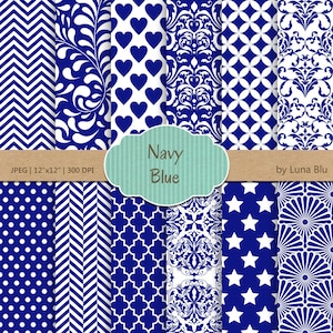 Navy Digital Paper: "navy Blue Patterns " Ultramarine, Royal, Midnight ...
