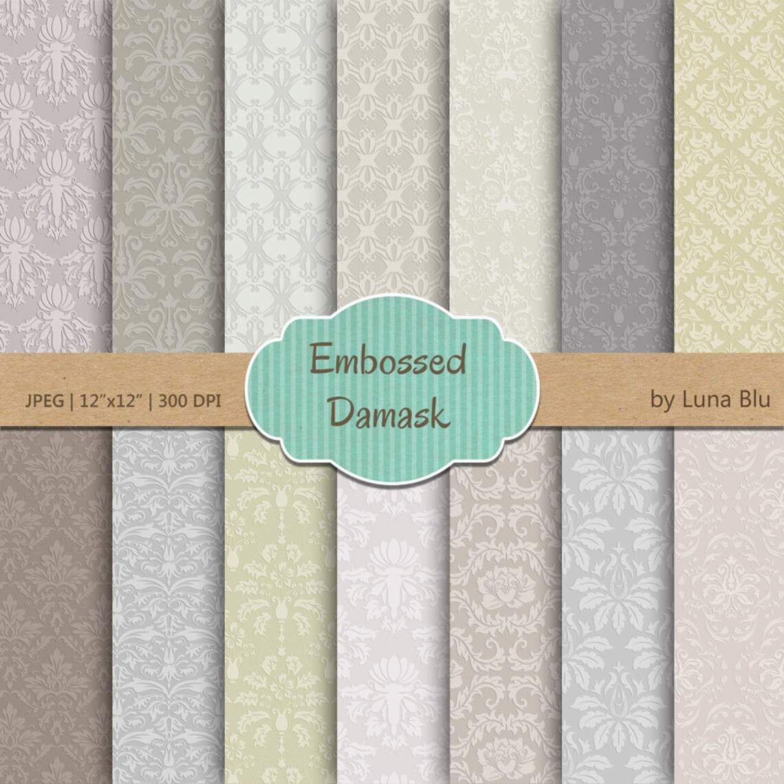 Neutral Digital Paper: embossed Damasks Scrapbook - Etsy