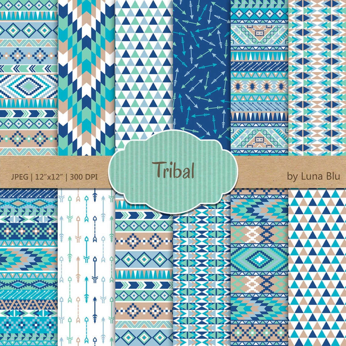 Tribal Digital Paper: Tribal Patterns in Pantone - Etsy