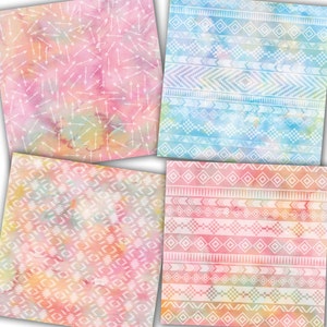 Watercolor Digital Paper "watercolor Tribal" Pastel Tribal Papers With ...