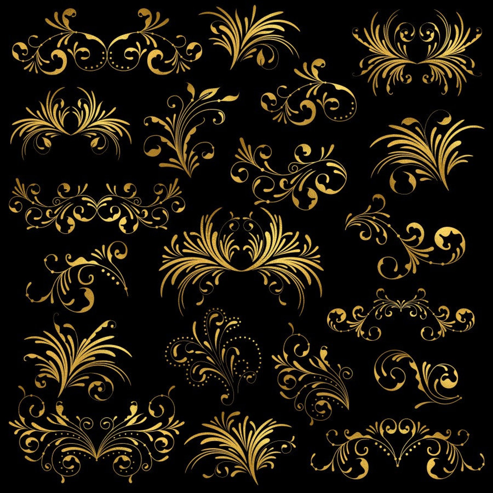 Gold Flourish Clipart PNG Decorative Swirl Flourishes - Etsy
