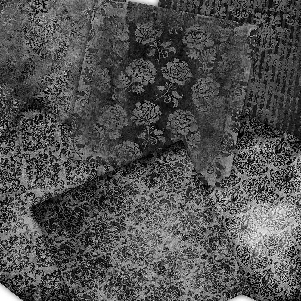 Distressed black digital paper distressed damask digital | Etsy