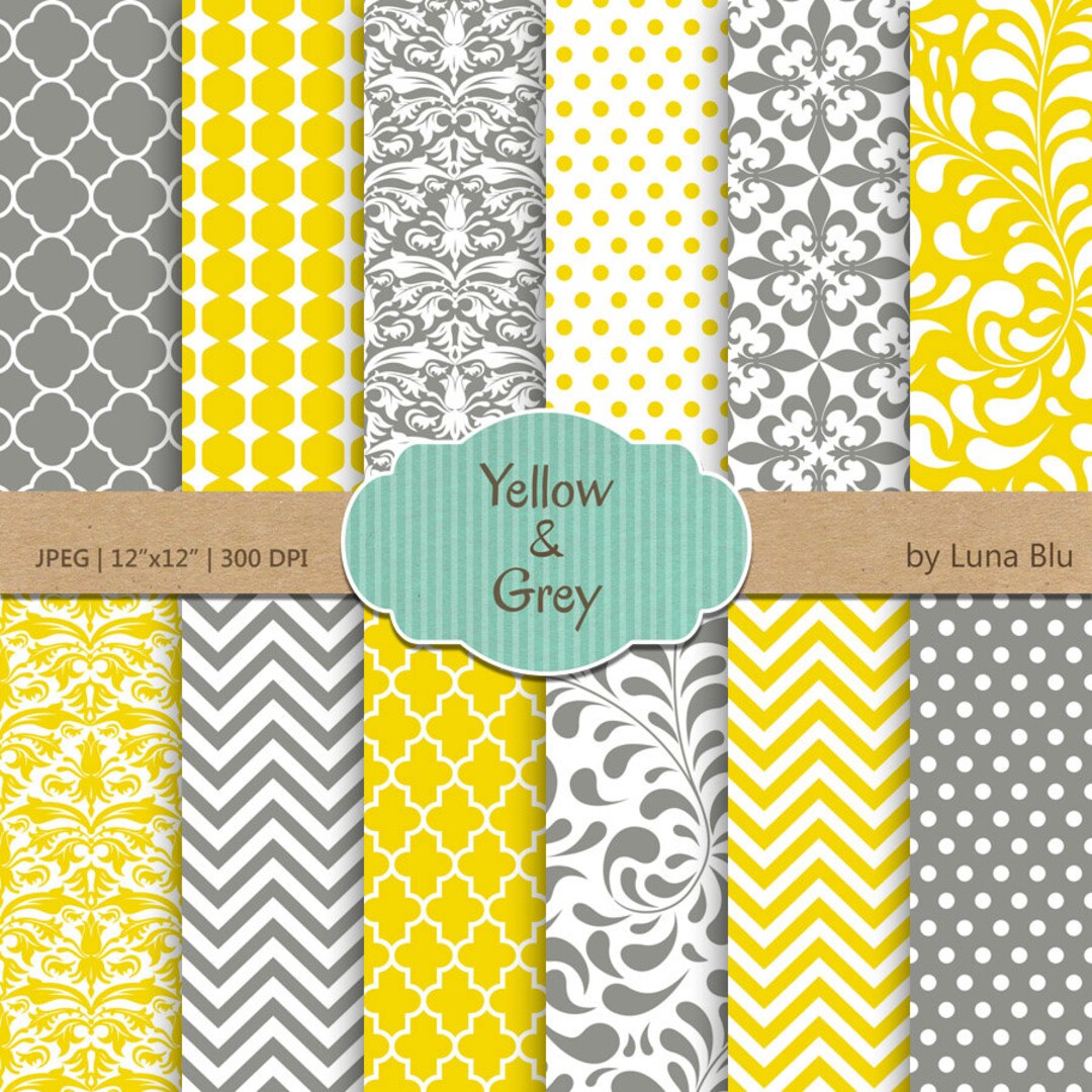 Yellow and Gray Pattern Digital Paper: Scrapbooking, Crafts (JPG ...