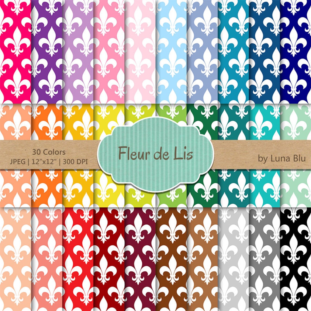 Fleur De Lis Digital Paper Pack: rainbow Fleur De Lis Digital Paper ...