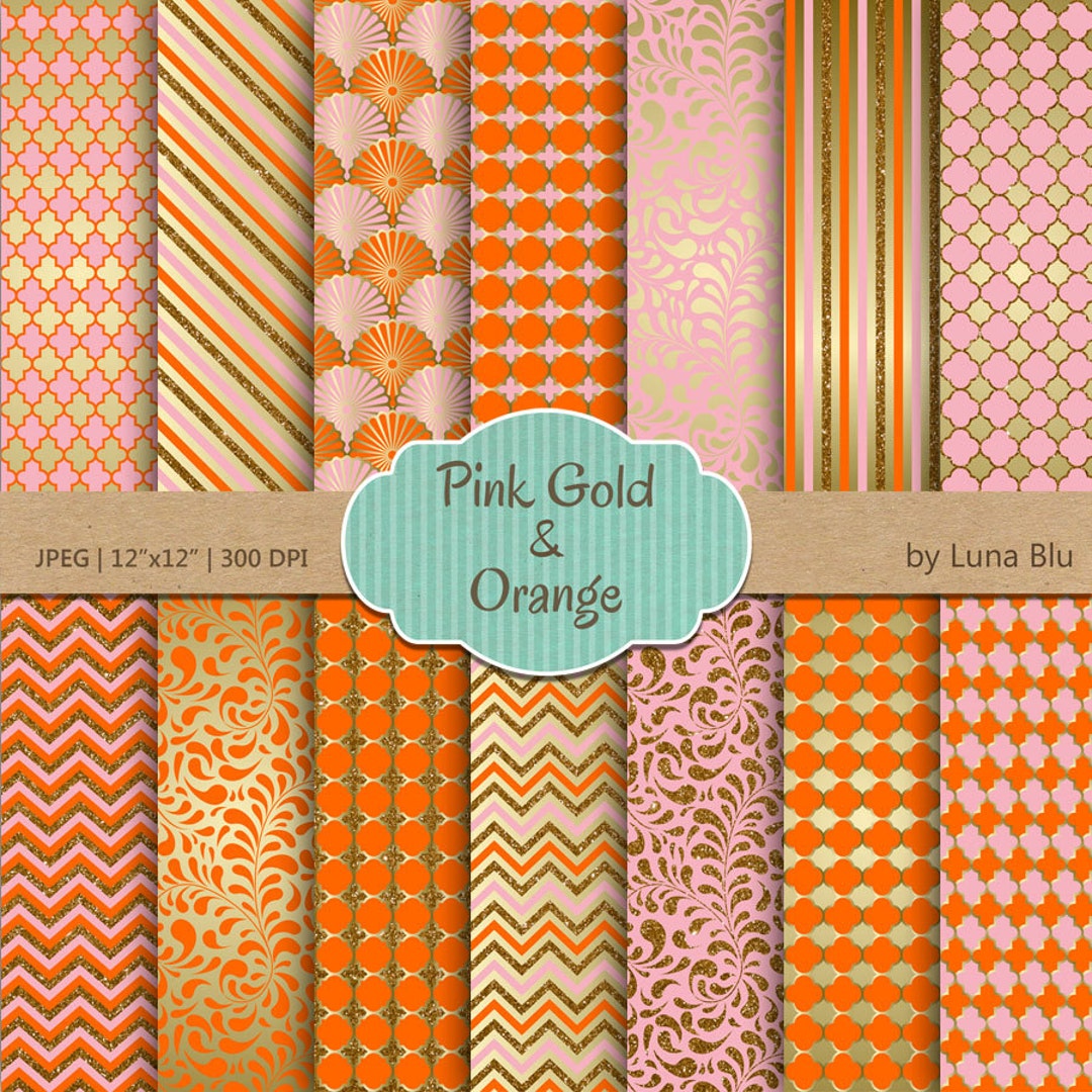 Pink, Orange, and Gold Glitter Digital Paper (12x12, 300dpi) - Etsy